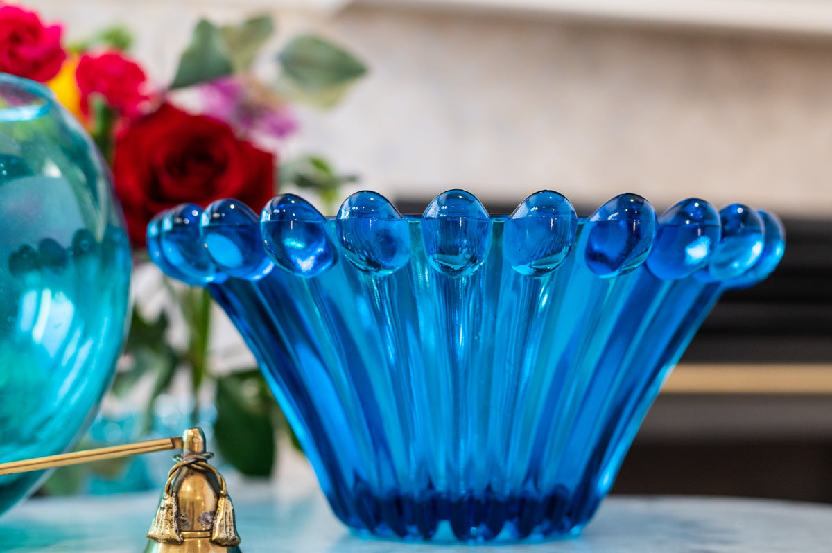 Deep Aqua Blue Blenko Vintage Centerpiece – Ciao Bel Fiore Handcrafted ...